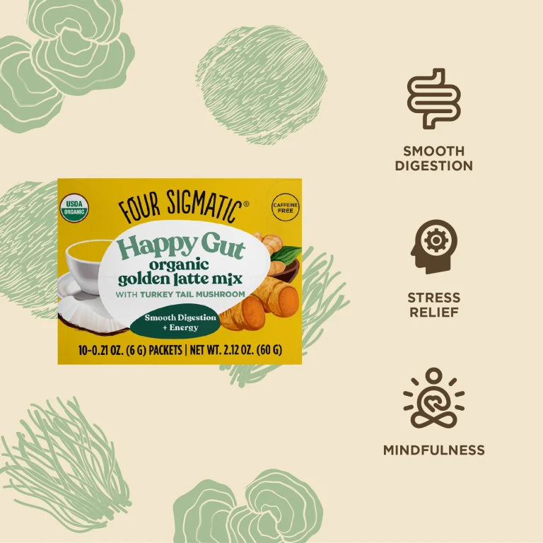 Organic Happy Gut Golden Latte with Turkey Tail Mushroom & Turmeric 10 ...